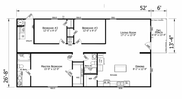 Dray / 28 x 52 / 3 Bed 2 Bath EndLoader(1,387 Sq Ft) – Diy Mobile homes